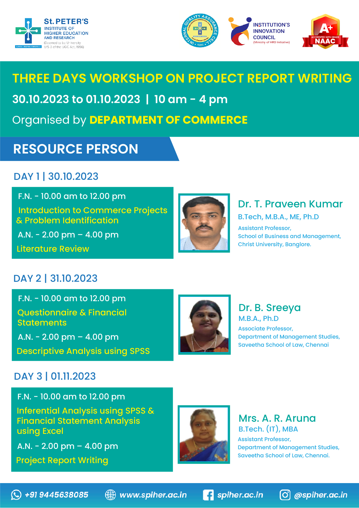 THREE DAYS WORKSHOP New-01 30 oct – St Peters Institute for Higher ...