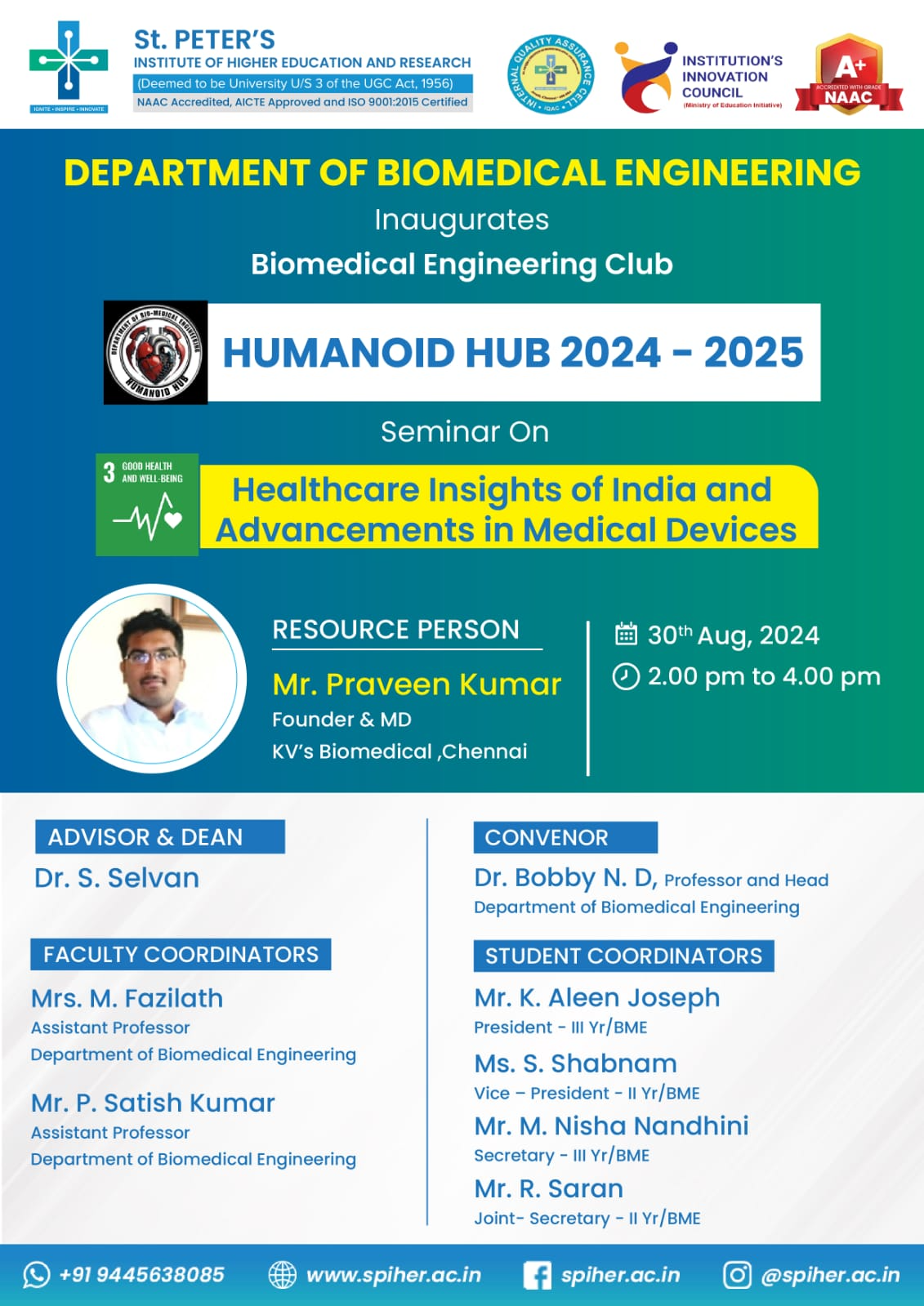 30-Aug-2024 – St Peters Institute for Higher Education and Research